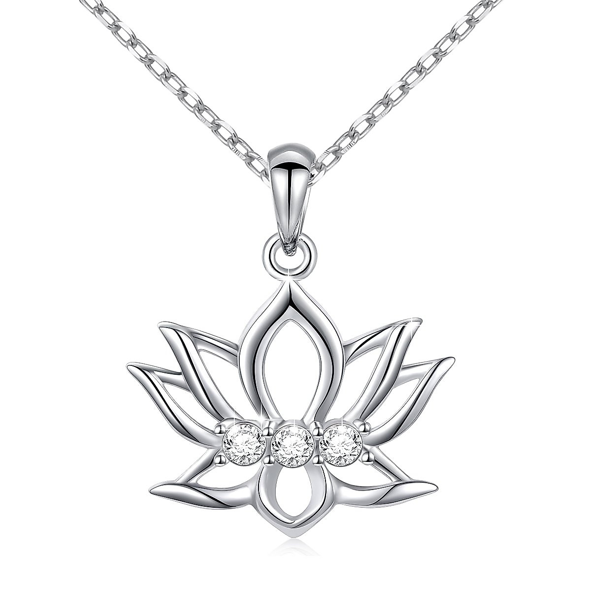 925 Sterling Silver Inspirational Om Lotus Flower Pendant Necklace for Women,18 inch