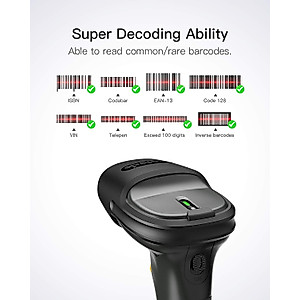 Inateck Super Wireless Barcode Scanner, Transmission Range Up to 330ft, Wireless Adapter and Build-in Bluetooth, Working Time Approx. 30 Days, with Vibrating Function, Pro 7