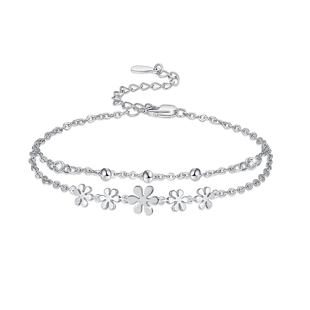 Silikepa Daisy Bracelet for Women S925 Sterling Silver Adjustable Flower Charm Beads Chain Bracelets Mother's Day Jewelry Gifts for friend