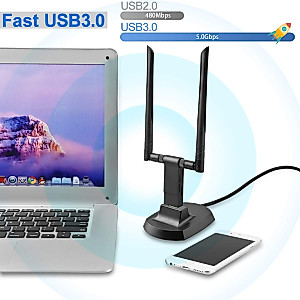 USB WiFi Adapter, 1200Mbps Dual Band 2.4GHz/300Mbps 5.8GHz/867Mbps High Gain 5dBi Antennas USB 3.0 Wireless Network Adapter for PC Desktop Laptop with Windows 10/8/7/XP/Vista, Mac OS, Linux
