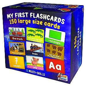 My First Baby Flash Cards for Toddlers 1-2 Years - 150 Big Toddler Flash Cards - 300 Sides - Educational Toys Gift for 1+ Year Old Boy Girl - Alphabet Number First Words Animal Color Shape Body Parts