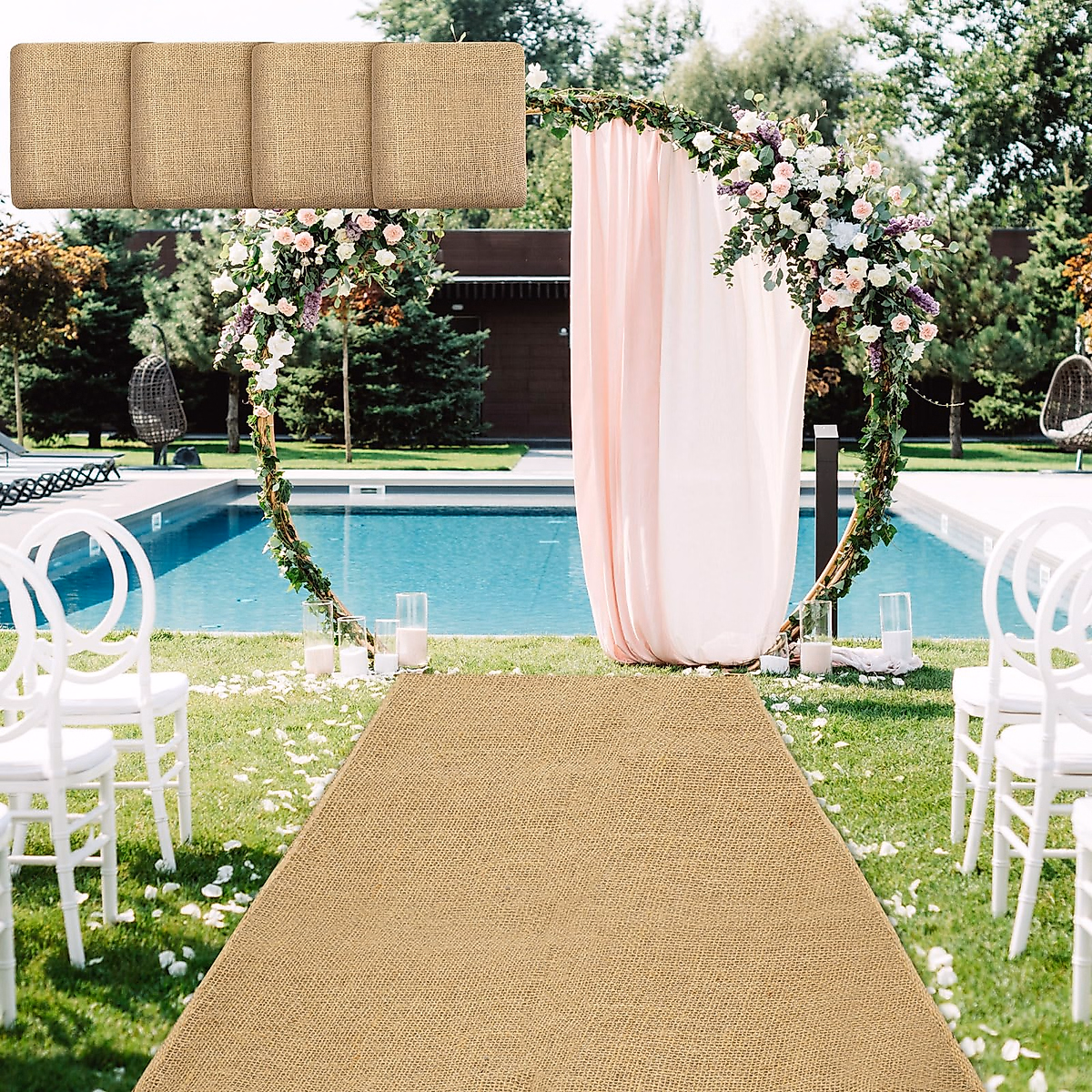 4 Roll Burlap Aisle Runner for Wedding Natural Burlap Rustic Jute Wedding Runway Carpet for Ceremony Outdoor Beach Garden Church Reception Craft Decorations 40 in X15 ft