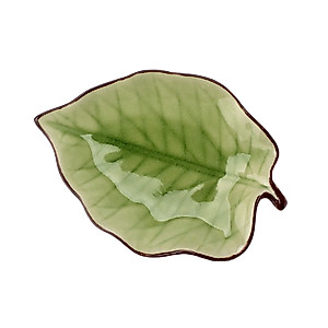 Ceramic Spoon Rest Cooking Spoon Holder for Kitchen Counter/Stove Top/Dining Table with Cute Spoon, Leaf Shaped, Modern Farmhouse Decorative, 7.5x5.1 inch