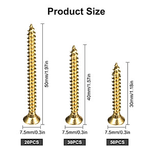 Hotop 100 Pcs Gold Screws M4 Nails and Screws for Picture Hanging Multi Purpose Wall Hardware Nails Bulk, 2 Inch,1.6 Inch,1.2 Inch in Length(Gold)