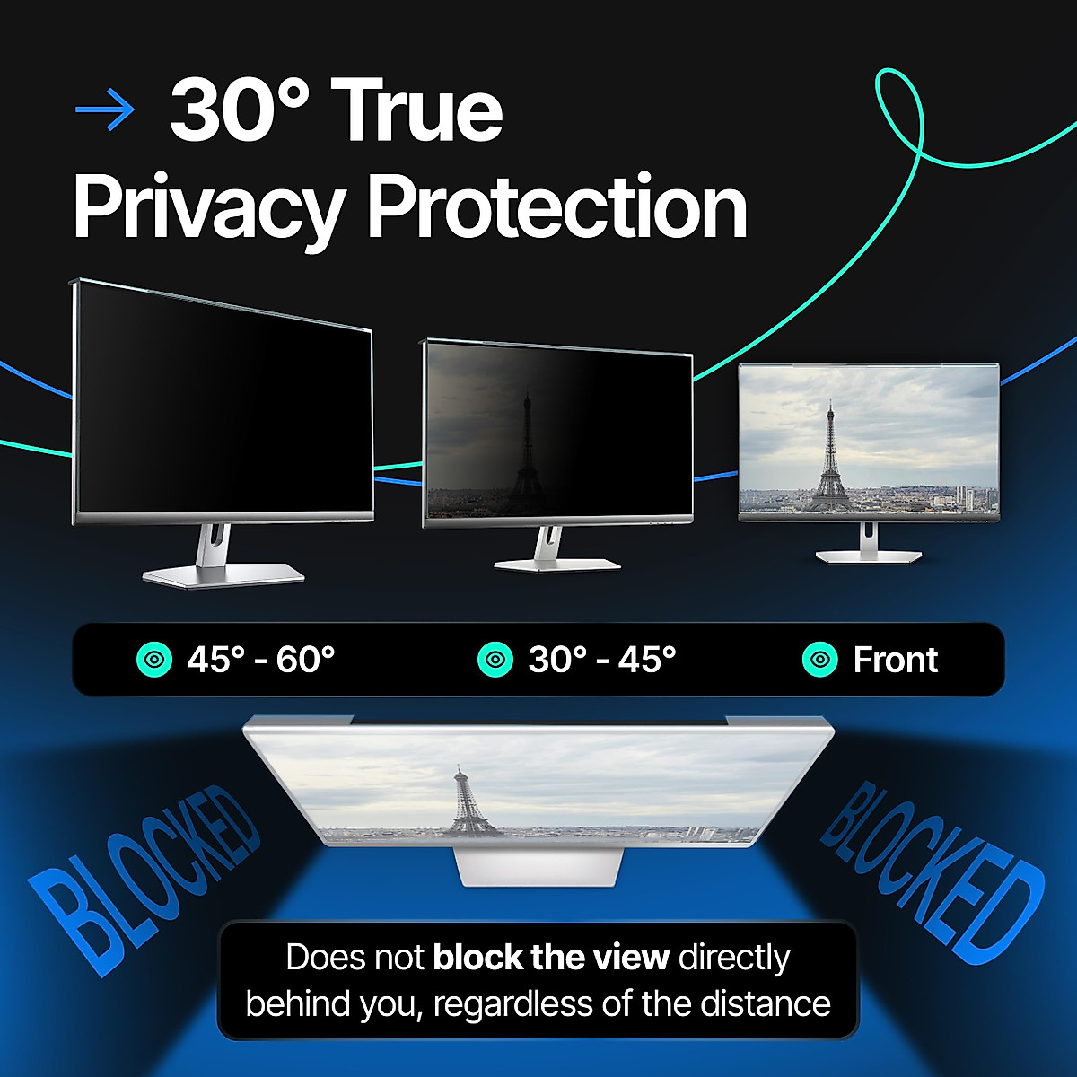 VINTEZ Universal Acrylic 26, 27 Inch Computer Privacy Screen Filter for Widescreen Computer Monitors - 24.1" x 15.1" (612 x 384 mm) - Monitor Frame Hanging Type