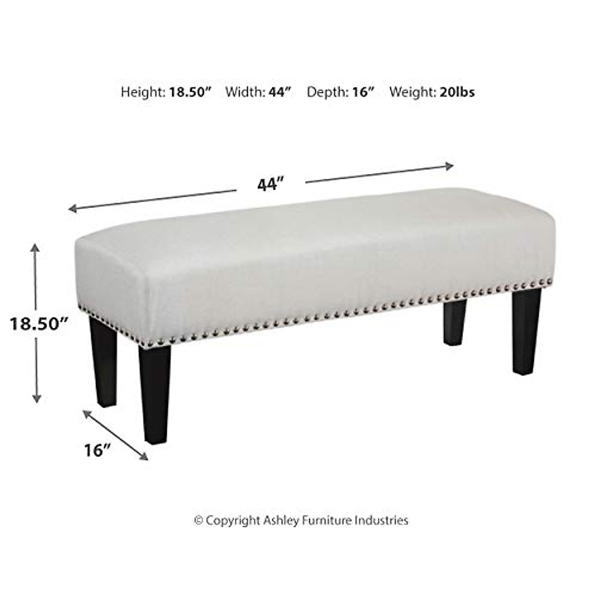 Signature Design by Ashley Beauland Contemporary Upholstered Accent Bench with Nailhead Trim, Beige