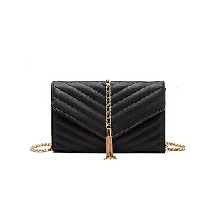 YXBQueen Black Quilted Purse Shoulder Bag Vegan Leather Handbags Clutch Purses for Women (Black)