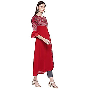 Janasya Indian Women's Maroon Poly Crepe Kurta(JNE3607-KR-XXL)