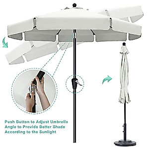 HLong 9FT Outdoor Patio Umbrella,Market Table Umbrella with Valance,Push Button Tilt and Crank,8 Ribs,Light Beige