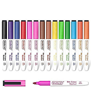 Shuttle Art Dry Erase Markers, 15 Colors Magnetic Whiteboard Markers with Erase,Fine Point Dry Erase Markers Perfect For Writing on Whiteboards, Dry-Erase Boards,Mirrors for School Office Home