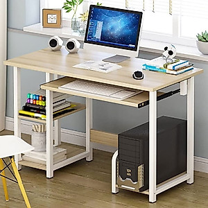 SMLJLQ Home Laptop Notebook Computer Desk, Computer Desk with Sliding Keyboard Tray Shelf and Lockers Home Office Furniture