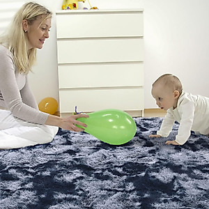 Terrug Fluffy Area Rugs for Living Room Bedroom, 5x8 Feet Tie-Dyed Blue Grey Shag Large Rug Fuzzy Throw Carpet, Anti-Skid Modern Indoor Shaggy Rug for Boy Girls Kids Nursery Room Dorm Home Decor