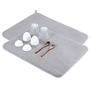 CIYSHO 2 Pack Dish Drying Mat for Kitchen Counter, 24 x 17 Inch Microfiber Dishes Drainer Mats, Large Absorbent Dish Drying Pad for Countertop (Grey)
