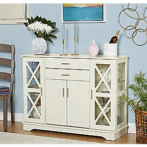 Target Marketing Systems Kendall Dining Buffet Cabinet with Storage, Modern 2-Drawer Kitchen Sideboard Doors, and 2 Adjustable Glass Shelves, 47.25" Inch, Antique White