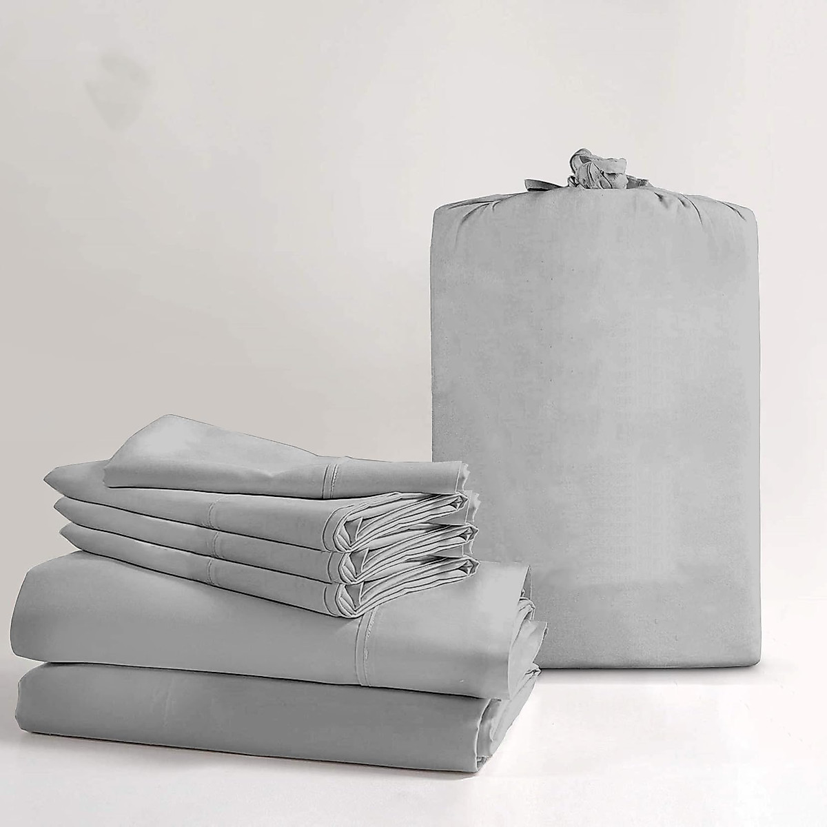 MGPS 100% Real Certified Organic Cotton Bedsheet Set, Full Size 6 Piece 800-Thread-Count Sheet Set, [1 Fitted + 1 Flat + 4 Pillowcases], Extra 30" Deep Pocket - Light Grey