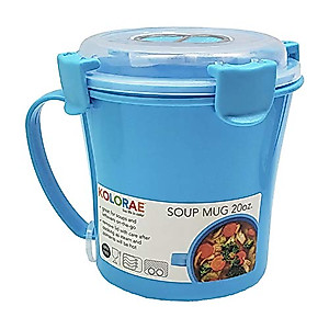 (6 COUNT) KOLORAE 20 OZ SOUP MUG- COLORFUL, MICROWAVE SOUP MUGS WITH LEAK PROOF DESIGN AND SECURE SNAP VENTED LIDS-1 OF EACH COLOR PICTURED, PLUS AN ADDITIONAL BLUE AND GREEN MUG!