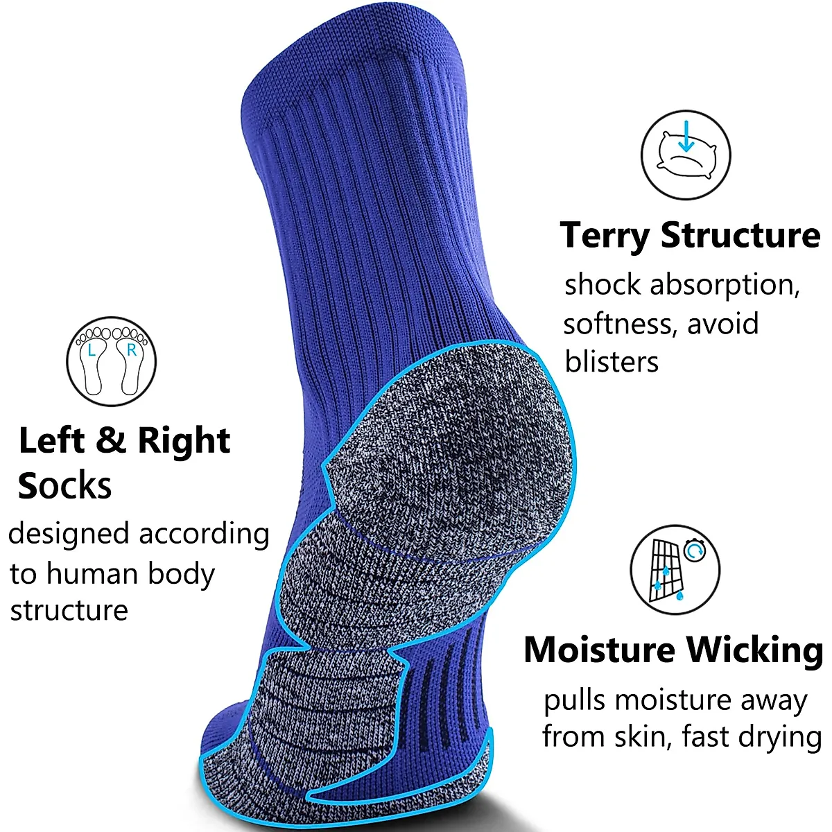CWVLC Unisex Cushioned Compression Sport Quarter Socks, 4-pairs (Black2,Grey2,Royal Blue2,White2), M