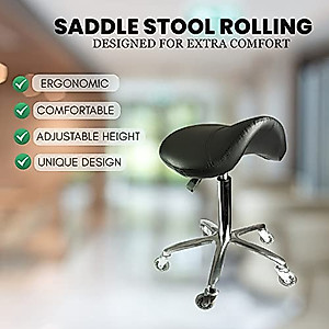 Unique Saddle Stool | Ergonomic Adjustable Hydraulic Saddle Chairs with Wheels | 360 Degree Rotation and Adjustable Height Padding Black Chair Seat