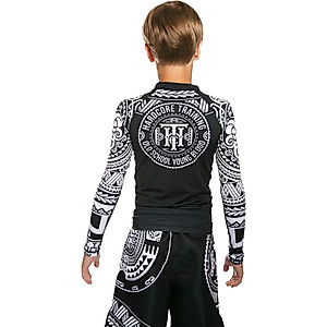 Hardcore Training Kids Rash Guard Compression Base Layer Tights No Gi BJJ Fitness Workout Running Boxing Black White