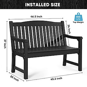 Outdoor Bench Set of 2 , All Weather Resistant Poly Lumber 2-Person Weatherproof Patio Garden Bench, Will not rot and fade, Outside Bench Suit for Garden, Porch ,Balcony, Poolside, Park - Black