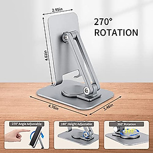 BFSGSGMR Cell Phone Stand for Desk，Foldable and rotatable Desktop Mobile Phone Holder, Compatible with All Models of Mobile Phones, ipads, Tablets (4-11 inches) (Silver)