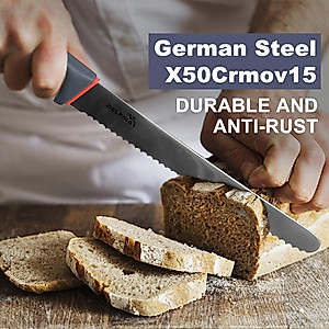 DELFINA 10 inch Bread Knife For Homemade Bread Sourdough W/Softgrip, Serrated Bread Knife Wave Edge W/Sheath For Crusty Breads, Cake, Bagel, Dishwasher Safe