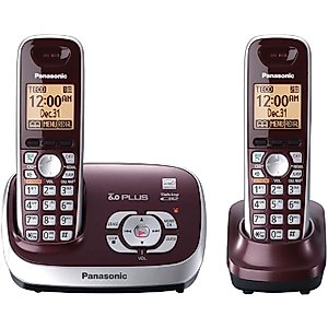 Panasonic KX-TG6572R DECT 6.0 Cordless Phone with Answering System, Wine Red, 2 Handsets