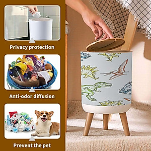 PHAIBHKERP Trash Can with Lid Seamless Pattern Cartoon Dinosaurs Elements Garbage Can Round Waste Bin Press Cover Dog Proof Wastebasket for Kitchen Bathroom Living Room Nursery 1.8gal, ljt