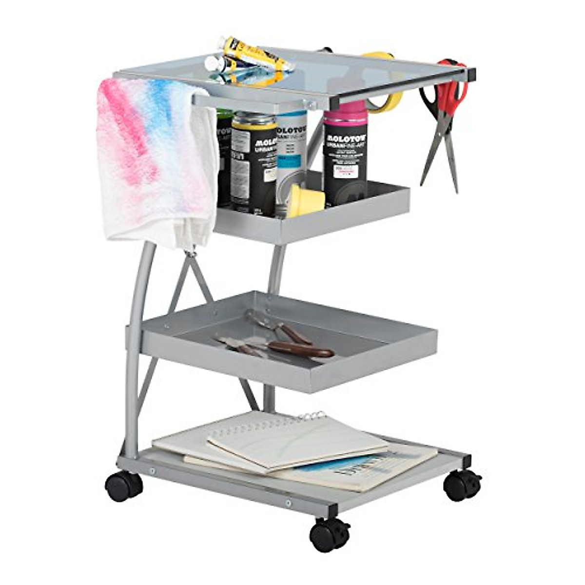 SD STUDIO DESIGNS Modern Triflex Mobile Storage Taboret for Arts and Crafts Silver 18.5" W x 16" D x 25.5" H
