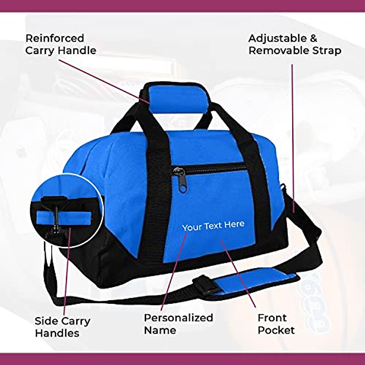 Personalized Passion - Small Duffle Bag for Boys and Girls | Perfect sized 14” Two Toned Travel Duffle Bag | Personalized name Sports Gym Bag for Storage