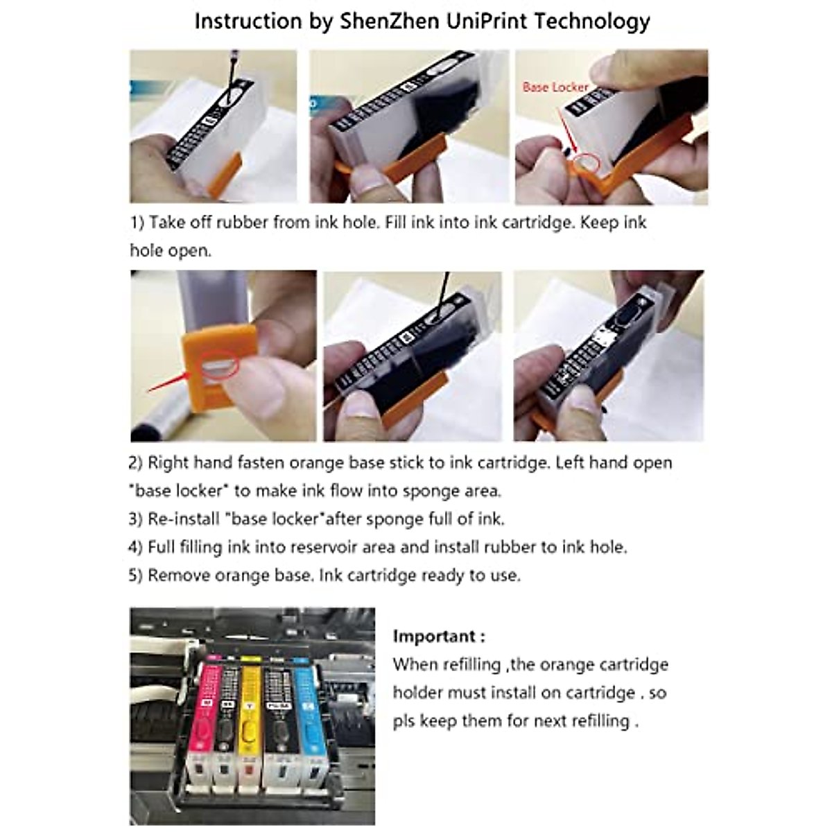 UP PGI-280XL CLI281XL Empty refillable Ink Cartridge Compatible for Canon PIXMA TS6120 TS6220 TS6320 TR7520 TR8520 8522 TR8620 TS702 TS9521C TS9520 with Permanent chip