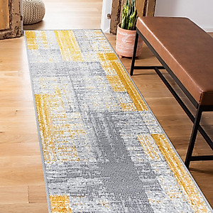Rugshop Contemporary Distressed Design Soft Area Rug Yellow