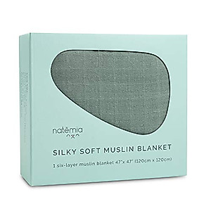 Natemia Bamboo Muslin Baby Blanket - Super Soft, Absorbent, Breathable - 6 Layer 47”x 47” for Babies and Toddlers - Multi Use Baby Towel, Stroller Cover and Receiving Blanket