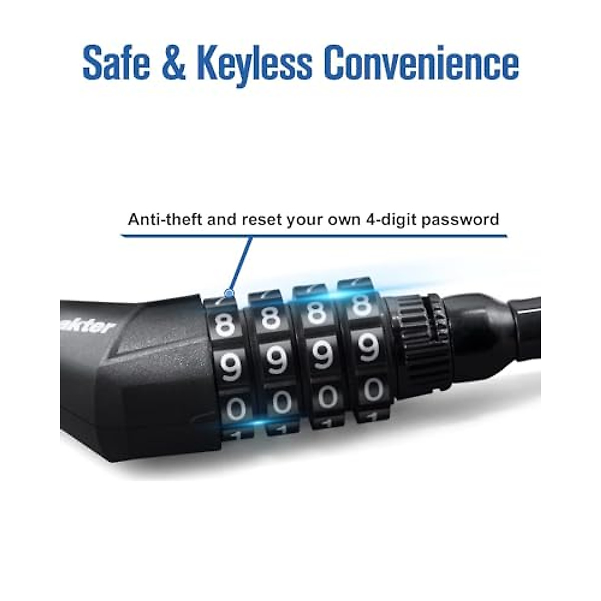 NDakte Bike Lock, Extra Long Straight Cable Lock(6ft to 27ft) with Resettable Combination, Unique Male Narrow Designed to Especially Suitable for Kayak, Scooter and Paddle Boards Canoe Jet Ski