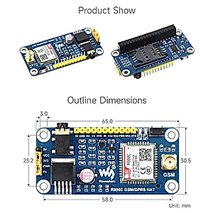 Waveshare R800C GSM/GPRS HAT Compatible with Raspberry Pi and Jetson Nano, Support 2G Communication Phone Call and SMS