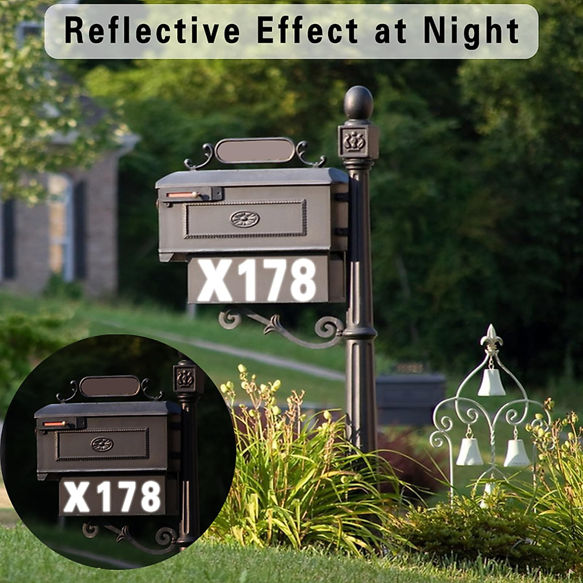 120 PCS Reflective Mailbox Number and Letters Stickers, 3 inches Self Adhesive Capital Reflective email Digital Sticker, for Pre-Spaced Waterproof for Mailbox Address,White Numeric Letter Sticker