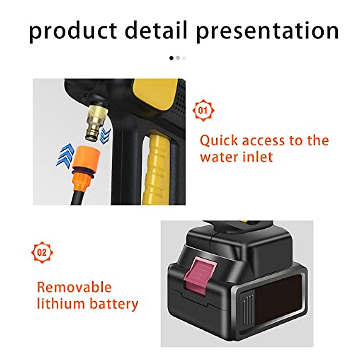 21V Cordless Car Cleaning Kitwith Accessories Portable Electric Pressure Washer with Water Tank for Cars Gardens Terraces Windows Cleaning Works