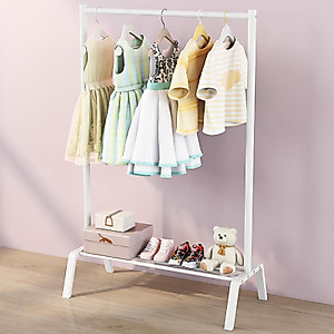 STWWO Kids Clothing Rack, Metal Dress Up Storage, Kids Costume Rack with Storage Shelf, Toddler Clothing Rack Organizer, White