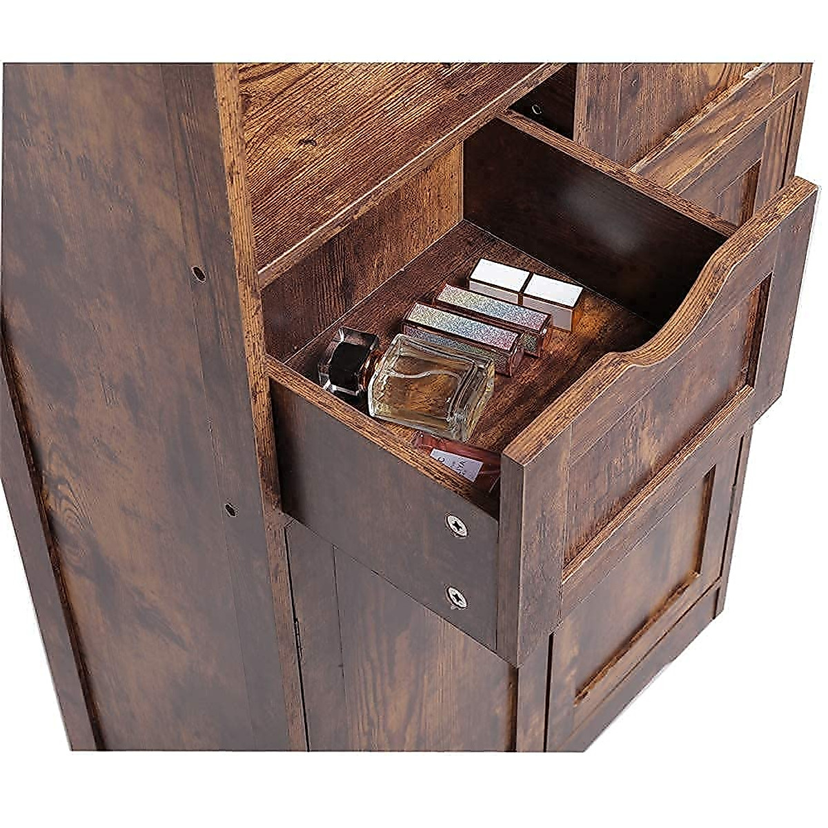 Iwell Mid Century Coffee Table & Large Storage Cabinet with 2 Drawers & 2 Shelf, Sideboard Cupboard with Double Door, Boho Cocktail Table for Living Room, Bedroom, Kitchen, Home Office