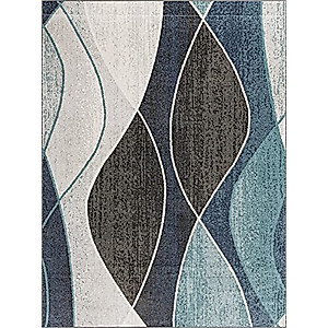 Unique Loom Autumn Collection Area Rug - Plantation (9'x 12' Rectangle, Blue Gray/ Black)