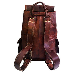 16" Genuine Leather Retro Rucksack Backpack College Bag,school Picnic Bag Travel
