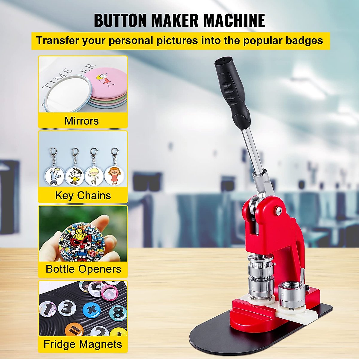 Mophorn Button Maker Machine 1 Inch Button Badge Maker 25mm Punch Press Machine with 500 Pcs Circle Button Parts and Circle Cutter