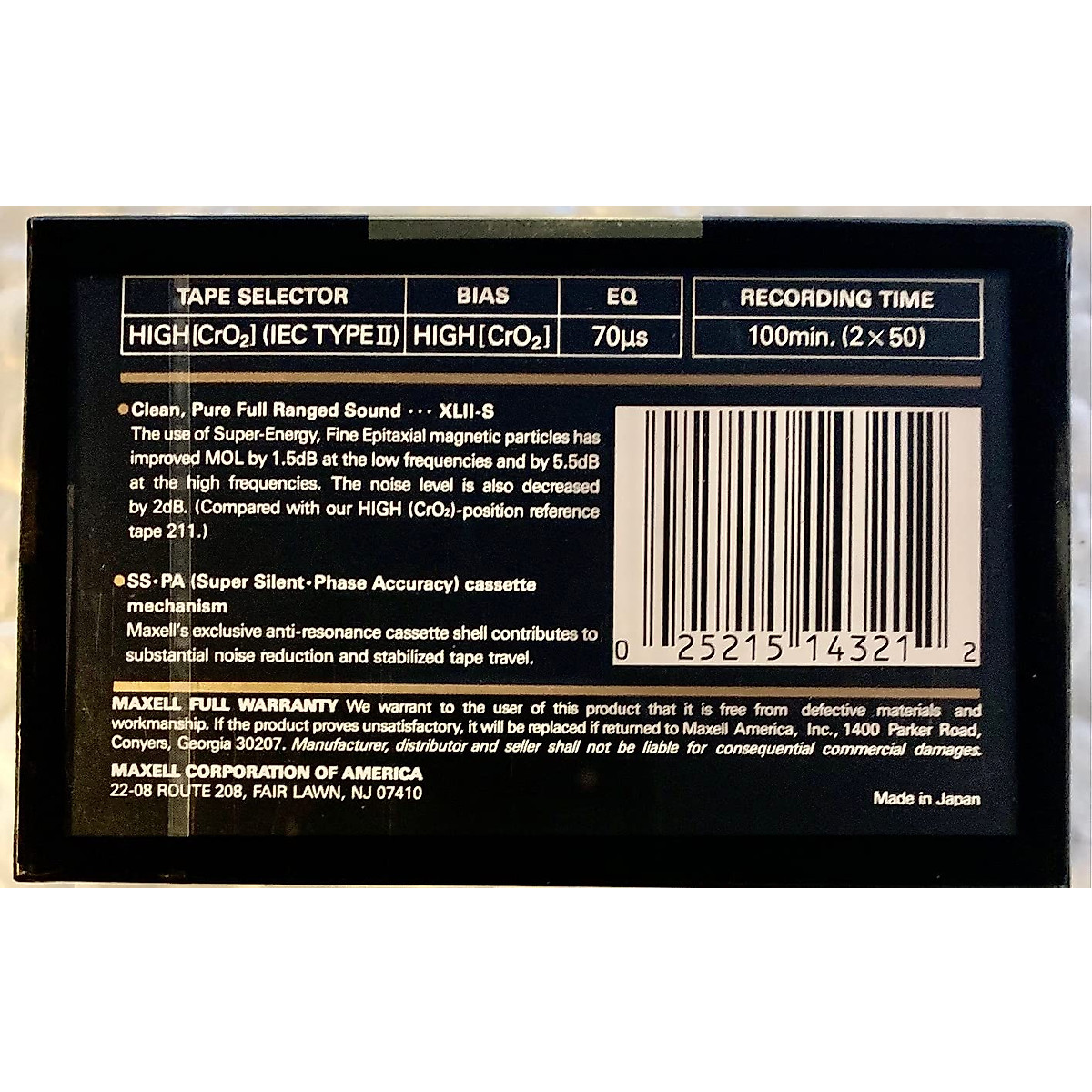 Maxell High Bias XLII-S 100 Minute Audio Cassette