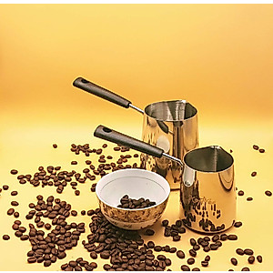 Turkish Coffee Pot, Greek Coffee Pot, Hot Chocolate Pot, Cezve, Ibrik, Briki, Milk Warmer, Butter and Chocolate Melting Pot, Percolator, contemporary design, 20 oz (600 ml) capacity, chrome