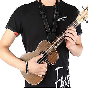 RAUYIVANY Ukulele small guitar strap, three-layer leather strap, width 1 inch, adjustable length (21.6-29 inches), unisex small guitar, ukulele strap (black-brown)