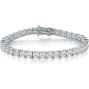 Gemsme 18K White Gold Plated 4.0 Round Cubic Zirconia Classic Tennis Bracelet 6.5 Inch For women