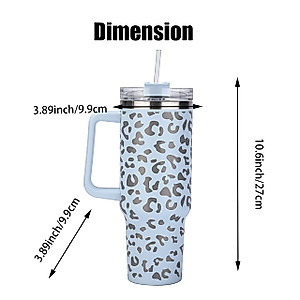 TINVSKQQKJ 40oz Leopard Tumbler with handle and Straw with lid,Double Walled Stainless Steel Leopard Tumbler Leak Resistant Insulated Sports Travel Cup for Cold Heat water and Ice for Hours