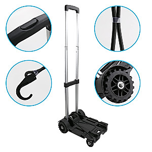 DricRoda Folding Hand Truck, 155lb Heavy Duty 4 Wheels Portable Luggage Cart, Lightweight Aluminum Foldable Carry-on Hand Trucks Dolly for Boxes and Parcels Moving, House or Office, Workshop Use
