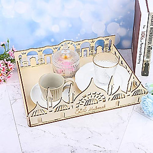 OBANGONG 2 Pcs Ramadan Wooden Tray Eid Plates for Home,Eid Mubarak Food Tableware Tray Ramadan Decorations for Table Wooden Tray Dessert Display for Ramadan Table Decoration