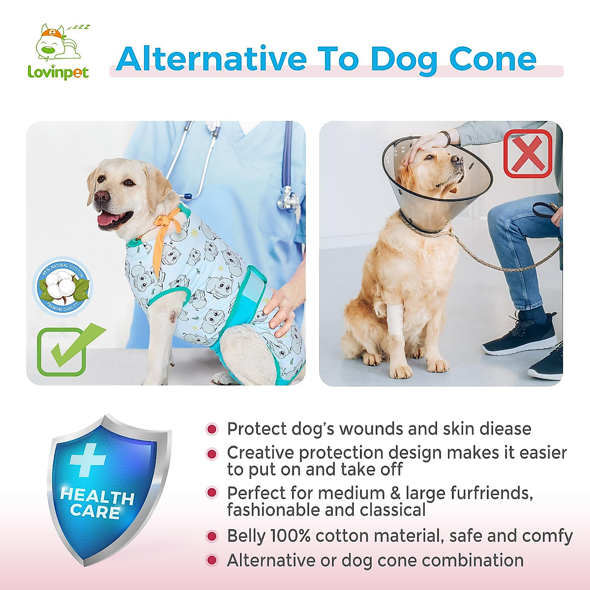 LovinPet Dog Cone Alternative After Surgery - Surgical Suit for Dogs Female Female & Male Anti-Licking Protection Full Body Coverage for Anti-Shedding